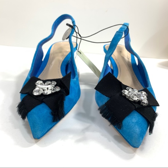 Zara | Shoes | Nwt Zara Slingback Turquoise Leather Pointy Toe 35 ...